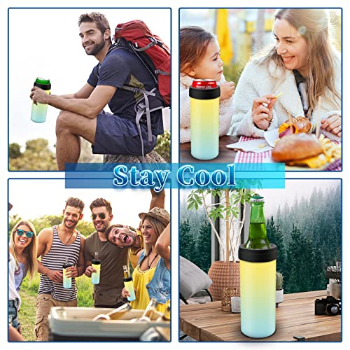 Focily Insulated Can Cooler 24 Oz Double-Walled Stainless Steel Skinny Can Cooler Slim Can Insulator For 24 / 25 Oz Cans Tall Boy & Bomber Bottle (light blue & yellow)