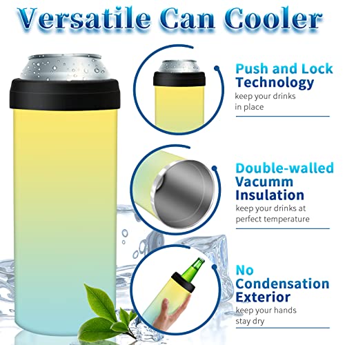 Focily Insulated Can Cooler 24 Oz Double-Walled Stainless Steel Skinny Can Cooler Slim Can Insulator For 24 / 25 Oz Cans Tall Boy & Bomber Bottle (light blue & yellow)