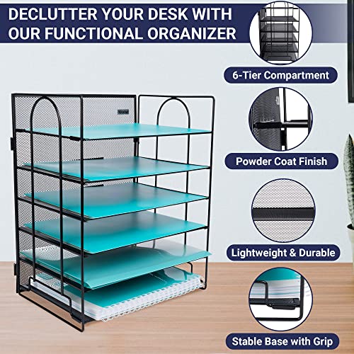 Desk Organizer with 6 Tiers, Paper Tray for Office Supplies, Letters, Billls, Folders, Files, Binders. Desk Organizers and Accessories for Home, Office, School. Office Organization with Style