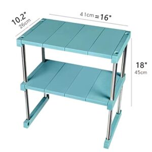 2-Tier Kitchen Counter Top and Cabinet Organizer Layered Shelf Detachable Partition Storage Rack for Kitchen, Cabinet, Bathroom (lake blue)