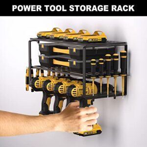 FUHUIM Power Tool Organizer, Drill Holder Wall Mount, Cordless Drill Storage Rack, Heavy Duty Metal Drill Charging Station, Floating Tool Shelf for Power Tools, Cordless Drill Storage