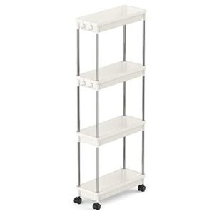 lifewit slim storage cart, laundry room organization, wide 6.3'', 4 tier shelf organizer rack unit with wheels for bathroom kitchen small dorm narrow space, white