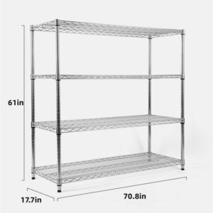 lesolar 4-Tier Storage Shelving Unit 70.8''x 17.7''x 61'' Large Heavy Duty Storage Shelves Metal Storage Rack Standing Storage Shelf for Kitchen Restaurant Warehouse Hospital Laboratory Pharmacy