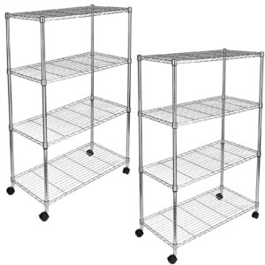 yssoa healsmart 4-tier heavy duty storage shelving unit,chrome,35.43" d x 17.72" w x 65.35" h, 2 pack