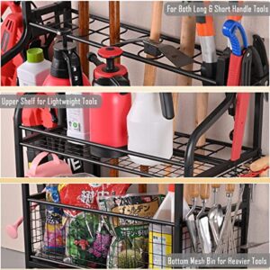 Snail Garden Tool Storage Organizer with Wheels Yard Tool Stand Holder for Garage Lawn and Outdoor, Steel Yard Tool Racks to Store Yard Long Rakes, Brooms, Mops and Buckets, Garden Tool Rolling Cart