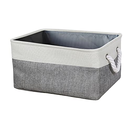 Instruban Storage Bin Cube Storage Basket for Storage and Organization Toy Clothes Books Home Collapsible Storage Basket with Handles -Grey and Tan