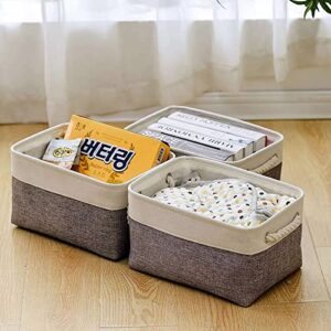 Instruban Storage Bin Cube Storage Basket for Storage and Organization Toy Clothes Books Home Collapsible Storage Basket with Handles -Grey and Tan