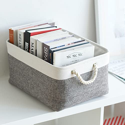 Instruban Storage Bin Cube Storage Basket for Storage and Organization Toy Clothes Books Home Collapsible Storage Basket with Handles -Grey and Tan