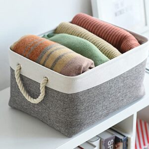 Instruban Storage Bin Cube Storage Basket for Storage and Organization Toy Clothes Books Home Collapsible Storage Basket with Handles -Grey and Tan