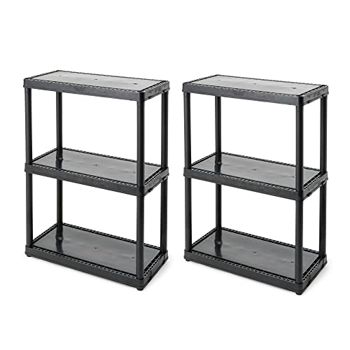 Gracious Living Light Duty 3 Tier Interlocking Storage Shelving Unit Organizers for Playrooms, Bedrooms, or Garage Spaces, Black (2 Pack)