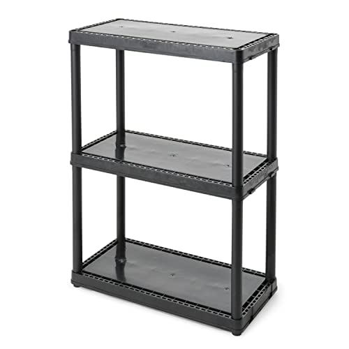 Gracious Living Light Duty 3 Tier Interlocking Storage Shelving Unit Organizers for Playrooms, Bedrooms, or Garage Spaces, Black (2 Pack)