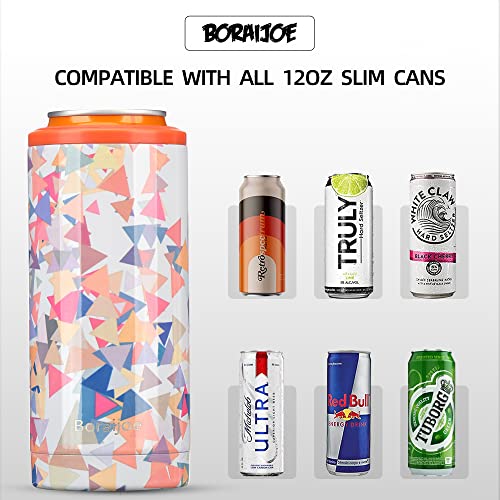 Boraijoe Skinny Can Cooler for Slim Beer and Hard Seltzer,Standard 12oz Sleeve,Double-Walled Stainless Steel Vacuum Insulated Slim Cans - Kite