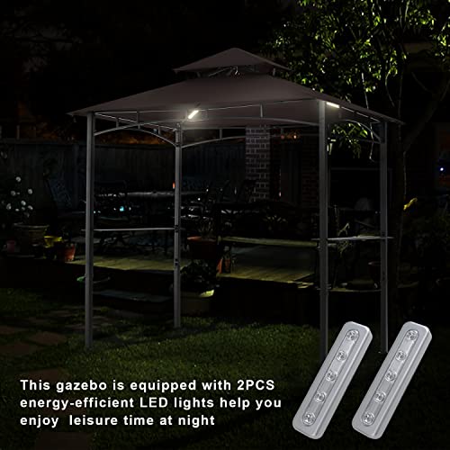 OUTDOOR WIND Grill Gazebo 8x5 BBQ Gazebo Canopy with LED Light,Brown