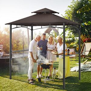 outdoor wind grill gazebo 8x5 bbq gazebo canopy with led light,brown