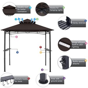 OUTDOOR WIND Grill Gazebo 8x5 BBQ Gazebo Canopy with LED Light,Brown