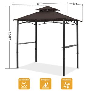 OUTDOOR WIND Grill Gazebo 8x5 BBQ Gazebo Canopy with LED Light,Brown