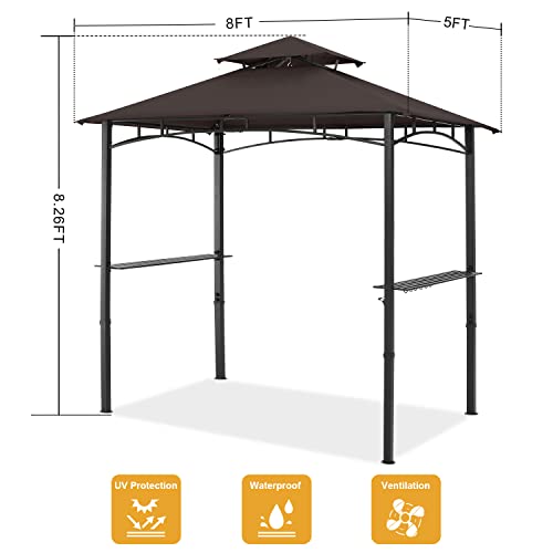 OUTDOOR WIND Grill Gazebo 8x5 BBQ Gazebo Canopy with LED Light,Brown