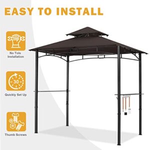 OUTDOOR WIND Grill Gazebo 8x5 BBQ Gazebo Canopy with LED Light,Brown