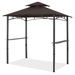 OUTDOOR WIND Grill Gazebo 8x5 BBQ Gazebo Canopy with LED Light,Brown