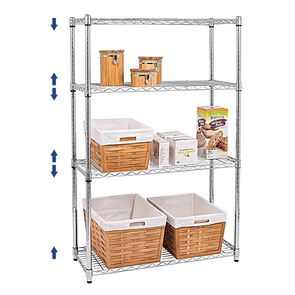 Doredo 4 Tier Wire Shelving Unit, Height Adjustable Wire Shelves with 265 LBS Capacity, Metal Wire Rack Shelving for Laundry, Kitchen, Pantry, Closet (14" D x 35.5" W x 47" H, Chrome)