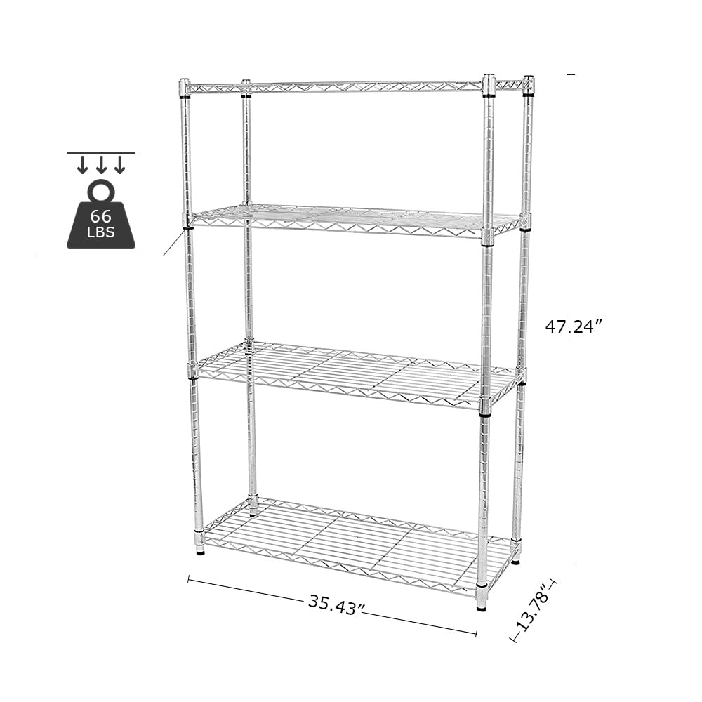 Doredo 4 Tier Wire Shelving Unit, Height Adjustable Wire Shelves with 265 LBS Capacity, Metal Wire Rack Shelving for Laundry, Kitchen, Pantry, Closet (14" D x 35.5" W x 47" H, Chrome)