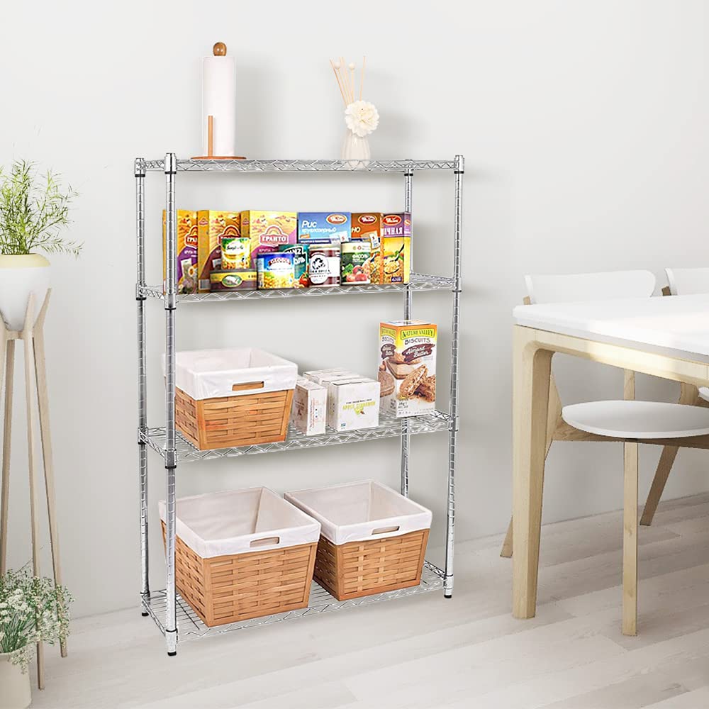 Doredo 4 Tier Wire Shelving Unit, Height Adjustable Wire Shelves with 265 LBS Capacity, Metal Wire Rack Shelving for Laundry, Kitchen, Pantry, Closet (14" D x 35.5" W x 47" H, Chrome)