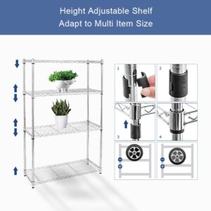 Doredo 4 Tier Wire Shelving Unit, Height Adjustable Wire Shelves with 265 LBS Capacity, Metal Wire Rack Shelving for Laundry, Kitchen, Pantry, Closet (14" D x 35.5" W x 47" H, Chrome)