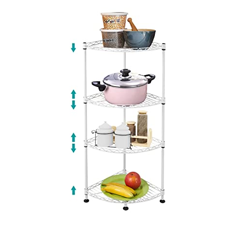 4 Tier Corner Wire Shelving Unit, Adjustable Wire Rack Shelving, Metal Wire Storage Shelves for Kitchen, Pantry, Laundry, Bathroom, Closet (12.6" D x 12.6" W x 32" H, White)