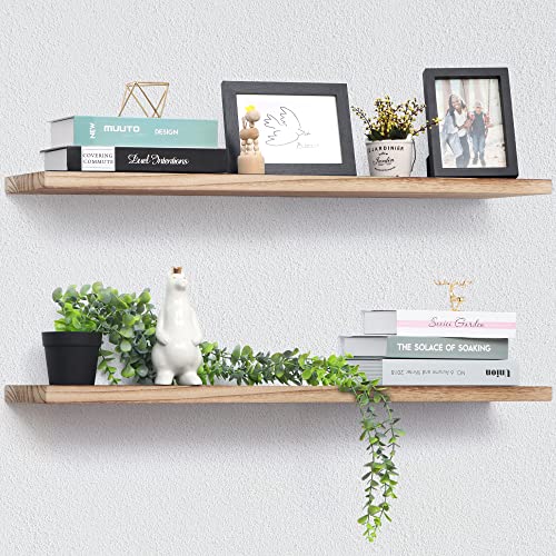 Floating Shelves, 36 Inch Wall Shelf Set of 2, Rustic Wood Shelves for Wall Storage, Fireplace Mantel, Wall Mounted Wooden Display Shelf for Bathroom Bedroom Kitchen Garage, Carbonized Black