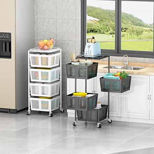 poplarbox Rotating Multi-Layer Kitchen Storage Shelf 360°Rotating Vegetable Rack Square Metal Baskets Black Storage Rack with Wheels Household Storage Baskets for Kitchen Living Room Bathroom