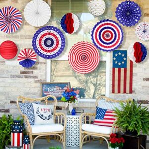 Patriotic Red Blue White Party Decorations for 4th July Independence Day Memorial Day Party Decorations Star Dot Stripe Birthday Wedding Baby Shower Party Hanging Decoration