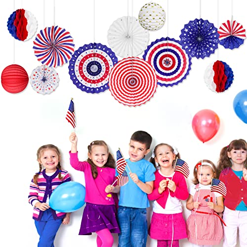 Patriotic Red Blue White Party Decorations for 4th July Independence Day Memorial Day Party Decorations Star Dot Stripe Birthday Wedding Baby Shower Party Hanging Decoration