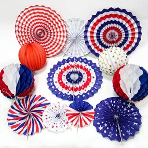 Patriotic Red Blue White Party Decorations for 4th July Independence Day Memorial Day Party Decorations Star Dot Stripe Birthday Wedding Baby Shower Party Hanging Decoration