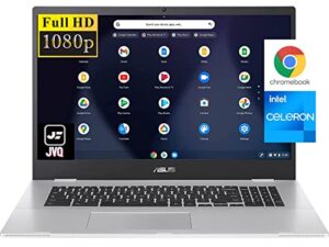 asus 2022 newest chromebook 17.3" fhd laptop computer, intel celeron n4500(up to 2.8ghz), 4gb ram, 320gb space(64gb emmc+256gb card), wifi, bluetooth, webcam, usb type-c, silver, chrome os+jvq mp