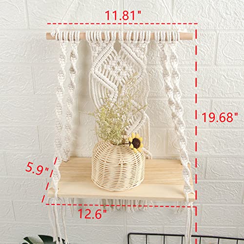 JnnRain Macrame Shelf Macrame Wall Hanging Shelf Beige Macrame Hanging Shelves White Macrame Wall Shelf Decor Plants Wall Shelf Home Decor