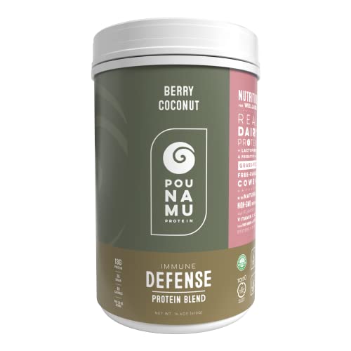 Pounamu Immune Defense Berry Coconut Protein Powder Blend | Grass-Fed, Free-Range New Zealand Whey Protein + Lactoferrin + Probiotics + Vitamins C & D for Immune and Digestive Health 14.4OZ