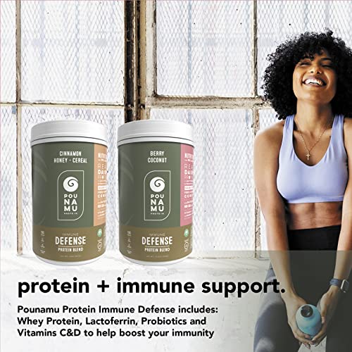 Pounamu Immune Defense Berry Coconut Protein Powder Blend | Grass-Fed, Free-Range New Zealand Whey Protein + Lactoferrin + Probiotics + Vitamins C & D for Immune and Digestive Health 14.4OZ