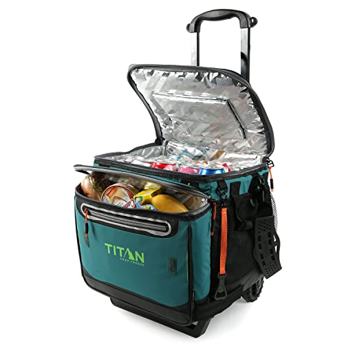 Arctic Zone Titan Deep Freeze Wheeled Cooler - 60 Can Rolling Cooler - Pine Green - Cooler with Deep Freeze Insulation and Detachable All-Terrain Cart with Wheels