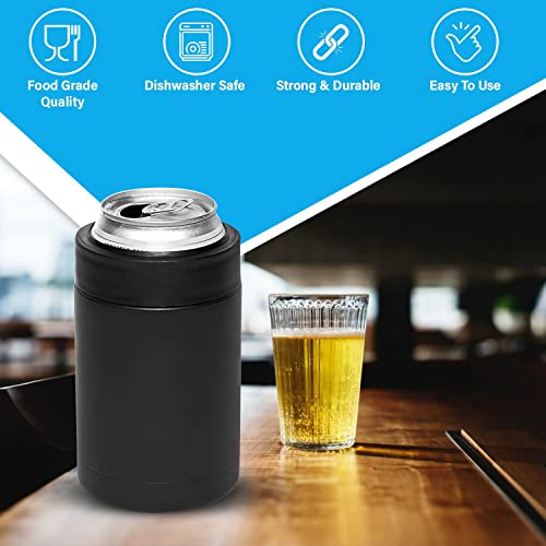 Malolu 4 In 1 Beer Can Cooler, Stainless Steel Double Wall Insulated Can Cooler for 12oz Cans & Beverage, Slim Freezable Vacuum Insulated Beer Bottle Cooler with Bottle & Can Opener