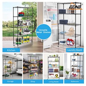 5-Shelf Shelving Units and Storage on Wheels with 5-Shelf Liners, NSF Certified, Adjustable Carbon Steel Wire Shelving Unit Rack for Garage, Kitchen, Office, Black (63H X 30W X 14D)