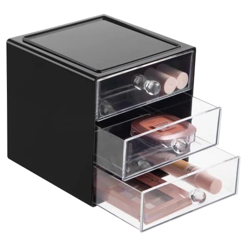 HBlife Plastic Makeup Organizer, Stackable Storage Drawers for Bathroom Vanity, Cabinet, Countertops - Black/Clear