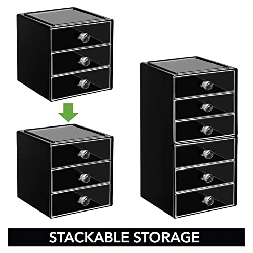 HBlife Plastic Makeup Organizer, Stackable Storage Drawers for Bathroom Vanity, Cabinet, Countertops - Black/Clear