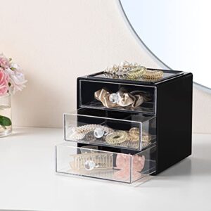 HBlife Plastic Makeup Organizer, Stackable Storage Drawers for Bathroom Vanity, Cabinet, Countertops - Black/Clear