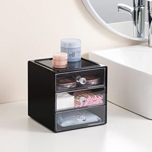 HBlife Plastic Makeup Organizer, Stackable Storage Drawers for Bathroom Vanity, Cabinet, Countertops - Black/Clear