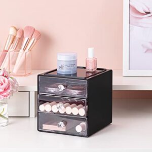 HBlife Plastic Makeup Organizer, Stackable Storage Drawers for Bathroom Vanity, Cabinet, Countertops - Black/Clear