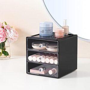 HBlife Plastic Makeup Organizer, Stackable Storage Drawers for Bathroom Vanity, Cabinet, Countertops - Black/Clear