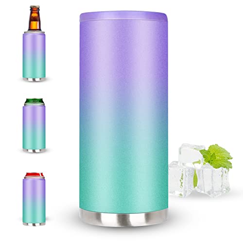 Slim Can Cooler, 12oz Skinny Can Cooler Insulated To Keep Your Drink Cold, Can Holder Sleeve for Slim Beers, Hard Seltzers, Beverages and Soda (Gradient Purple)