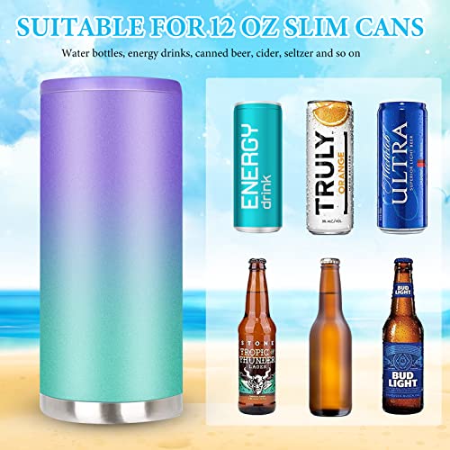 Slim Can Cooler, 12oz Skinny Can Cooler Insulated To Keep Your Drink Cold, Can Holder Sleeve for Slim Beers, Hard Seltzers, Beverages and Soda (Gradient Purple)