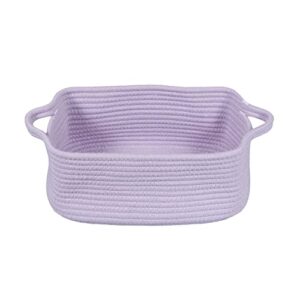 woven cotton rope storage basket with handles for organizing shelves closet small cat dog pet toy basket box bin decorative rectangle baby nursery basket gift basket empty(light purple)