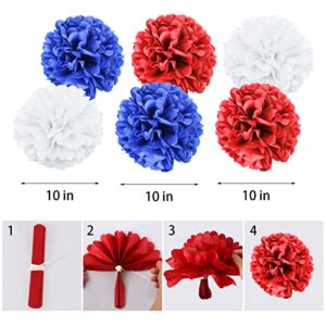 Patriotic Birthday Party Decorations Red White and Blue Birthday Decorations with Patriotic Balloons Happy Birthday Banner Paper Pompoms Star Streamer for American Theme 4th of July Party Decor (B)